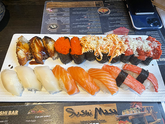 A plate of sushi so beautifully arranged it deserves its own Instagram account. The hardest part? Deciding which piece to sacrifice first.