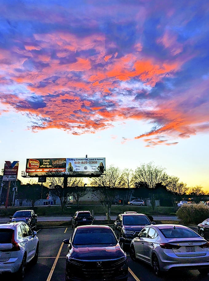 Even the sunset looks like it's on sale at Carolina Premium Outlets. Nature's own spectacular display costs exactly nothing.