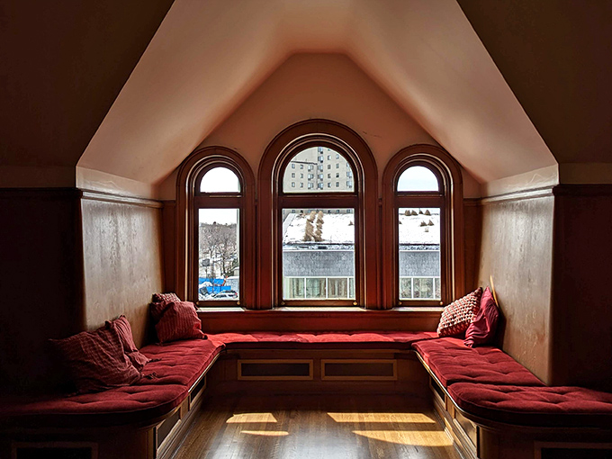 Tucked under the eaves, this window seat offers the perfect spot for contemplation – or for plotting your next fika break with a view of Minneapolis beyond.