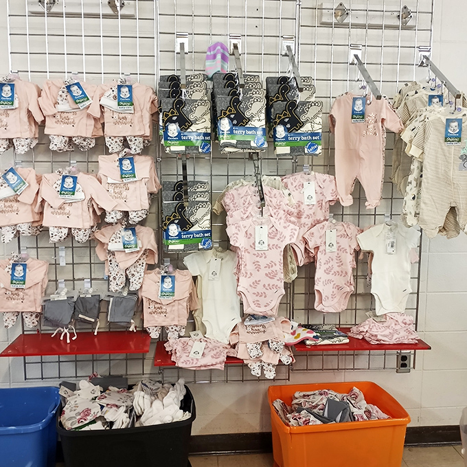Brand new baby clothes with tags still attached&mdash;proof that thrift stores aren't just about the used, but the never-used too.