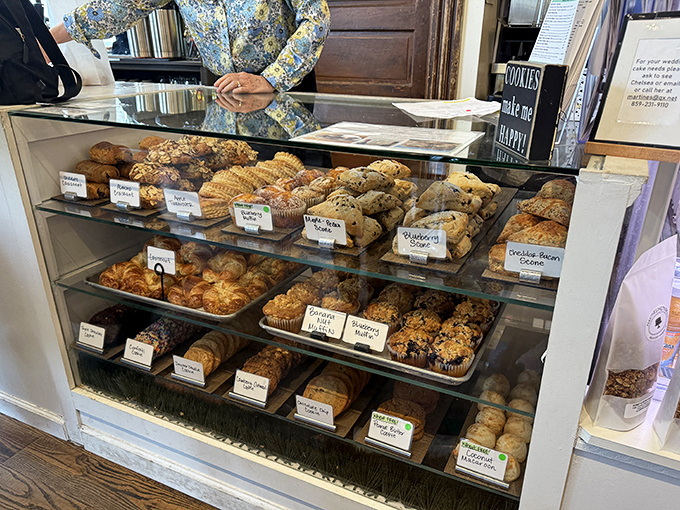 The display case &ndash; a museum of edible art where each pastry waits patiently for its moment of glory on your plate.