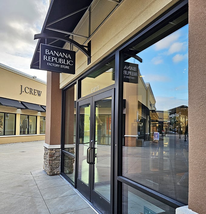 Banana Republic Factory Store sits elegantly between J.Crew and other premium outlets, offering workplace wardrobe upgrades that won't require a second mortgage.