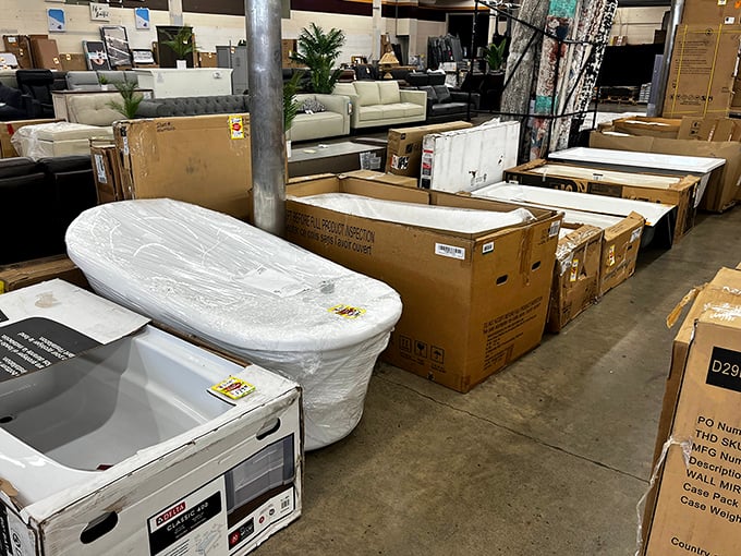 Bathroom fixtures that transform "getting ready" into "spa day." That freestanding tub is practically begging for bubbles.