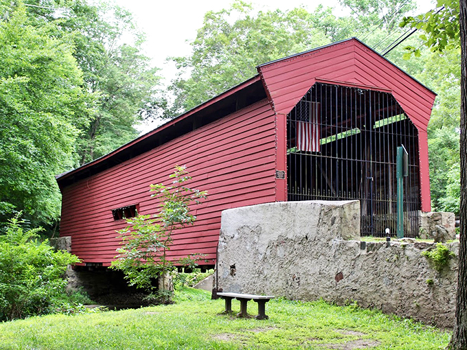 The simple bench invites visitors to sit and contemplate the bridge's beauty. Sometimes the best vacation moments happen when you just stop and look.