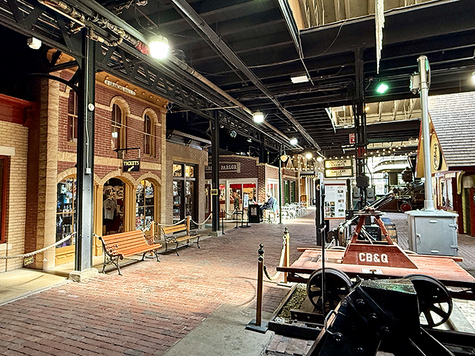 This recreated railroad street scene transports visitors to a bygone era when the train station was the beating heart of every American town.