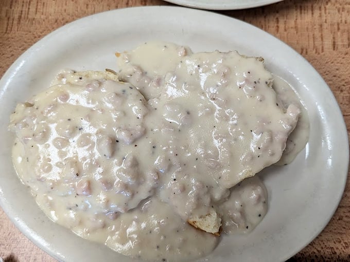 Biscuits and gravy so creamy they should come with a warning label: "May cause spontaneous sighs of contentment."