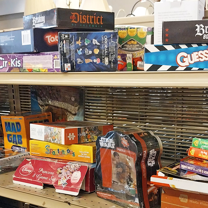 Board games tower precariously, missing pieces be darned&mdash;Monopoly money is overrated anyway.