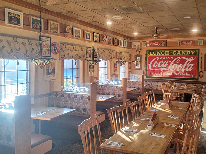 Sunlight streams through the windows, illuminating booths where countless stories have been shared over countless cups of coffee.