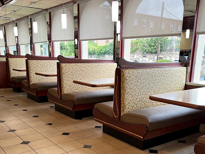 Booth seating designed for lingering conversations and second cups of coffee without anyone rushing you out the door.