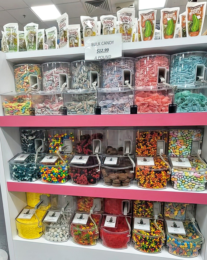 Bulk candy dispensers: where adults can pretend they're buying for the grandkids while secretly planning their own sweet movie night stash.