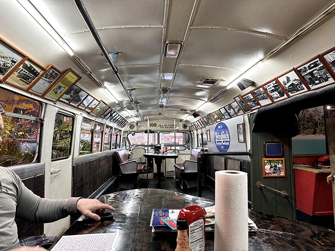 Dining in a converted bus—because eating in normal rooms is so mainstream. This is what happens when restaurants think outside the booth.