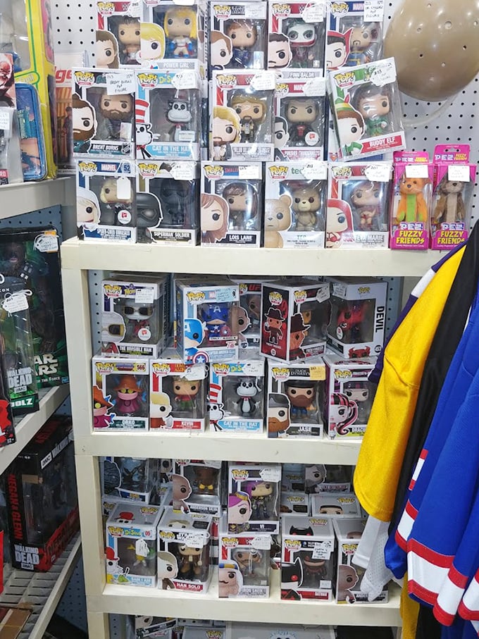Funko Pop heaven! These vinyl figures represent the modern collector's obsession, displayed with military precision and fanboy devotion.