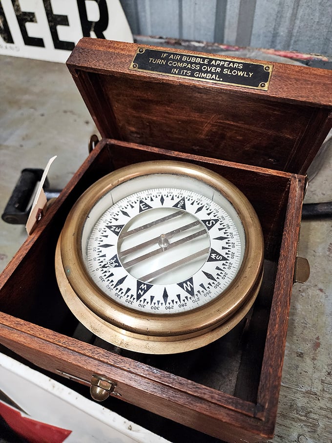 If air bubble appears, turn compass over slowly in its gimbal. Maritime navigation meets decorative art in this beautifully preserved wooden compass.