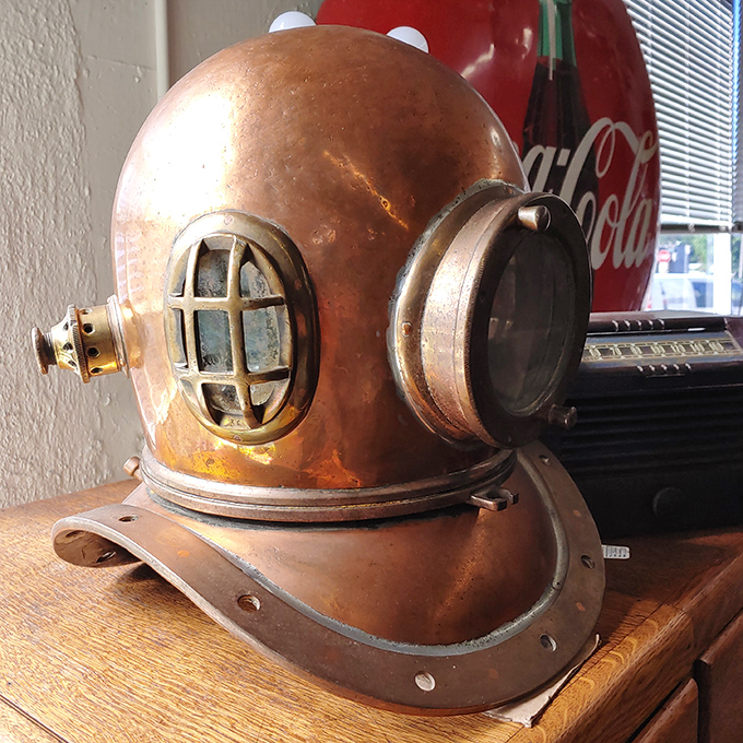 Not your average home decor&mdash;unless you're Captain Nemo. This copper diving helmet has seen depths most of us only visit in dreams.