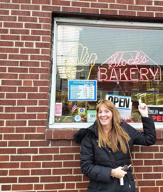 The universal expression of pure joy that appears on every face when Stock's Bakery comes into view.