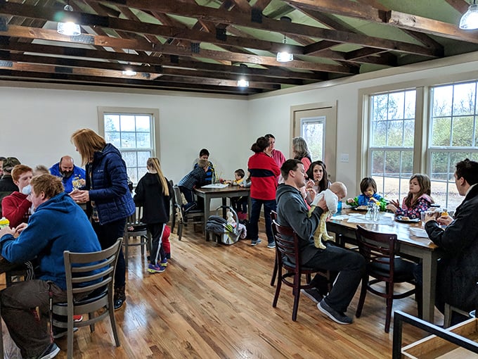 A bustling dining room where strangers become friends, united by the universal language of "you have to try this!"