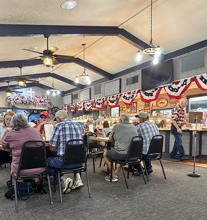 Patriotic bunting and hungry diners create the quintessential American scene&mdash;a democracy where everyone gets equal access to the same delicious food.