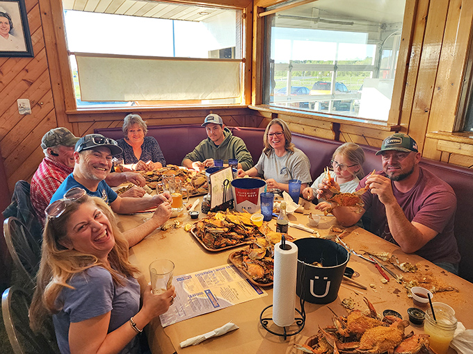 Happy diners prove that seafood brings people together better than any social media app ever could.