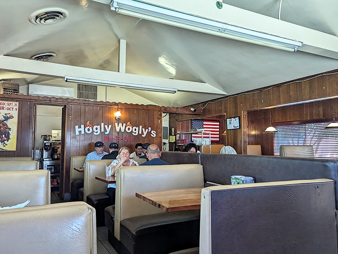 Where barbecue pilgrims come to worship at the altar of smoke. These diners aren't just eating—they're having a religious experience.