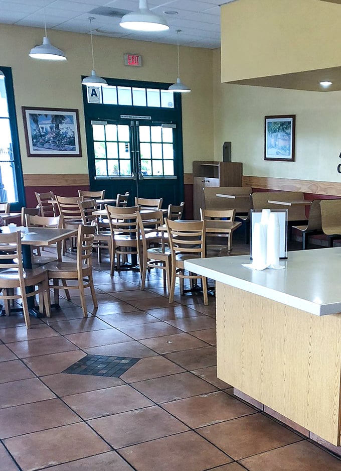 The dining room: simple, clean, and ready for the serious business of burrito consumption. No distractions from the main event.