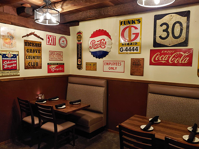 Vintage signs that tell stories of America's past adorn walls where countless celebrations have unfolded&mdash;nostalgia you can eat with.