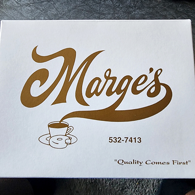 Quality Comes First isn't just a slogan&mdash;it's the Marge's promise delivered in every box. That gold script logo means guaranteed deliciousness awaits inside.