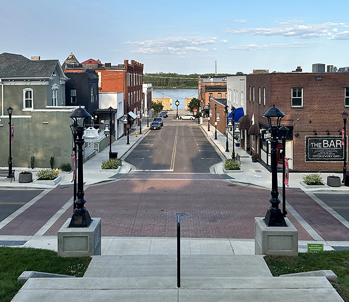 This street view captures Cape Girardeau's soul&mdash;where the Mississippi River waits at the end like nature's exclamation point.