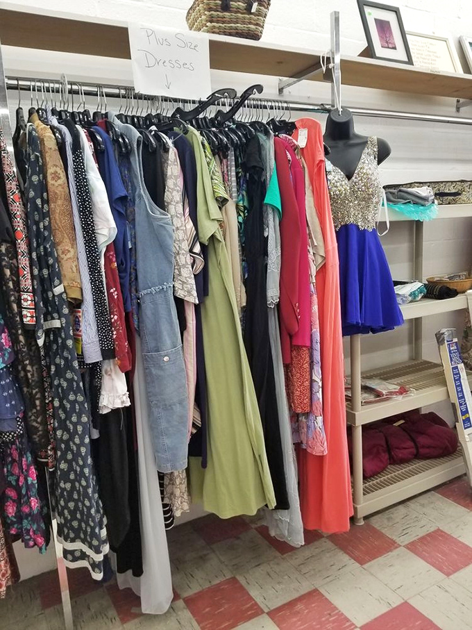 Formal frocks and casual dresses stand at attention, ready for their next special occasion or everyday adventure.