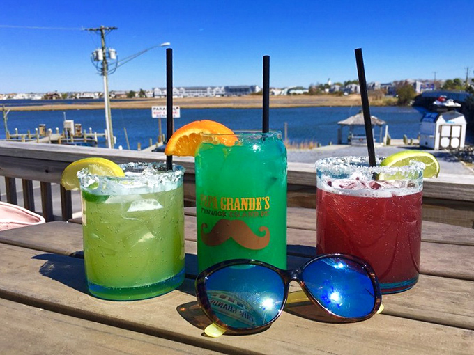 Three margaritas with a water view&mdash;nature's perfect pairing. Those salt-rimmed glasses are like beach vacations in drinkable form.