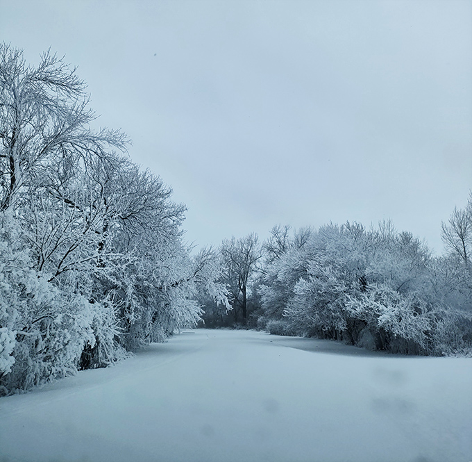 Winter transforms Big Lake into a snow globe scene minus the tourist crowds.