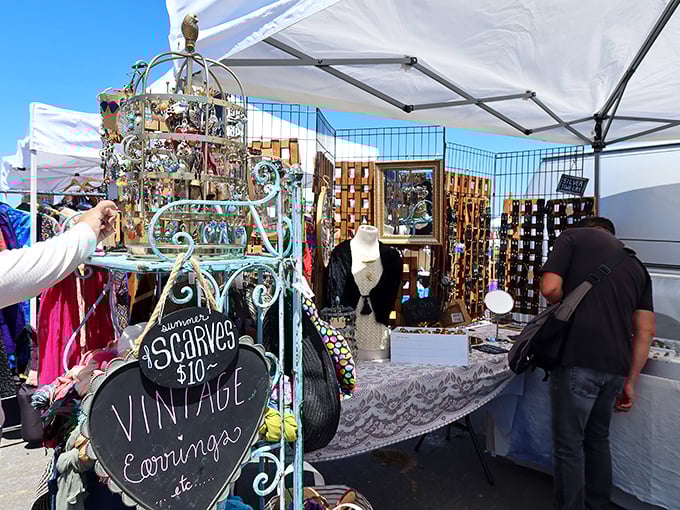 "Vintage earrings $10" promises the chalkboard, while a treasure trove of accessories awaits fashion-forward shoppers with an eye for yesterday's style.