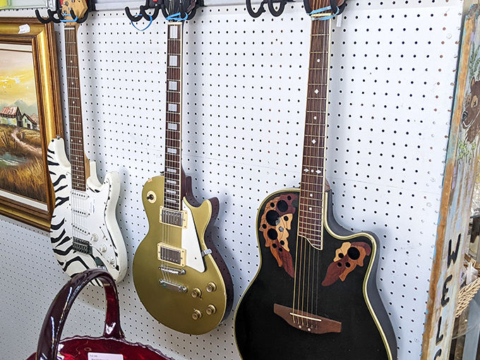 Rock and roll history hanging by their necks! These guitars could tell stories that would make Keith Richards blush and Eric Clapton take notes.