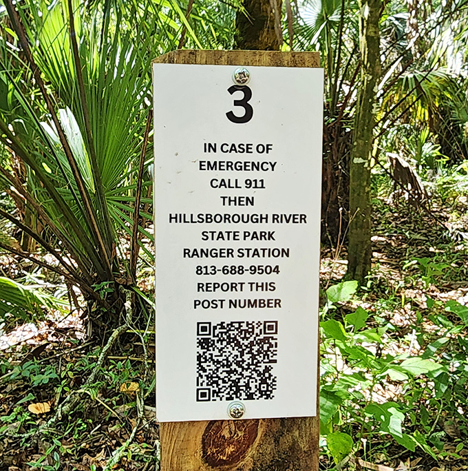 Emergency information that reminds you you're truly in the wild &ndash; Siri can't help you here, folks.