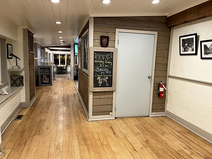 Wooden floors worn smooth by decades of seafood pilgrims. That chalkboard doesn't just list specials&mdash;it announces today's treasures pulled from local waters.
