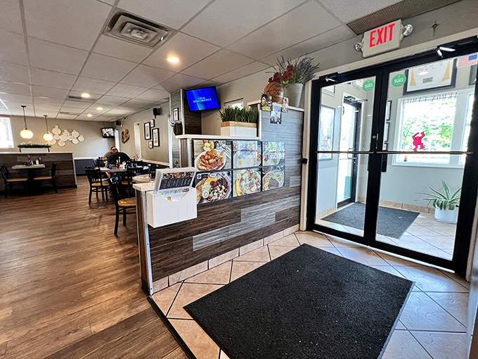 The entrance promises what every great local restaurant should: no pretension, just good food waiting on the other side of those doors.