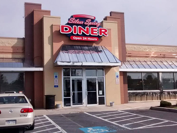 Open 24 Hours might be the three most beautiful words in the English language. The entrance promises pancake possibilities at any hour.