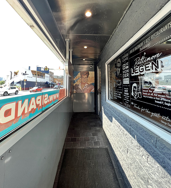 The entryway corridor feels like a time portal to an era when diners were the original social networks.
