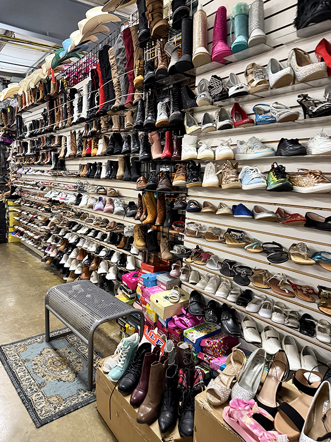 The Great Wall of Footwear presents an archaeological dig through fashion history &ndash; from practical work boots to those sparkly numbers you'll wear exactly once.