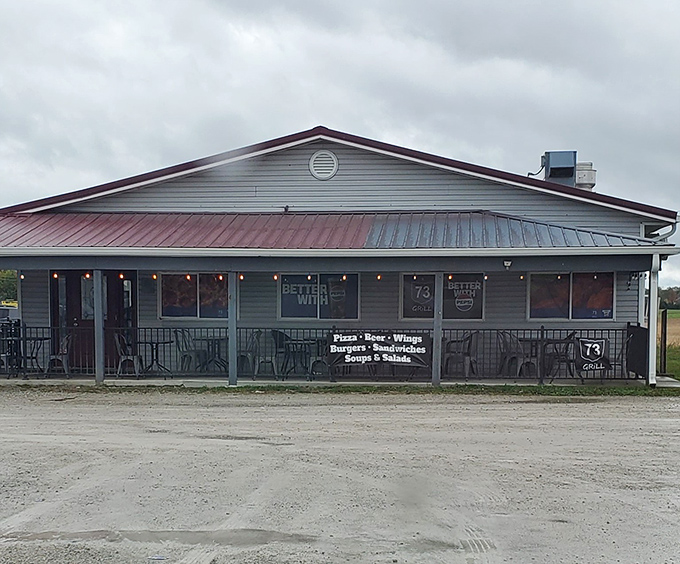 The exterior view on a cloudy day&mdash;proving that sunshine isn't required when comfort food provides all the warmth you need.