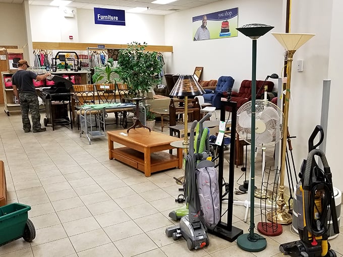 The furniture section: where mid-century meets markdown. That perfect reading lamp might cost less than the book you'll read beneath it.