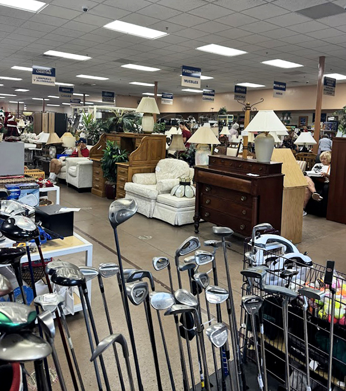 The furniture section offers everything from golf clubs to comfy armchairs. One person's decluttering mission becomes your living room's new statement piece.