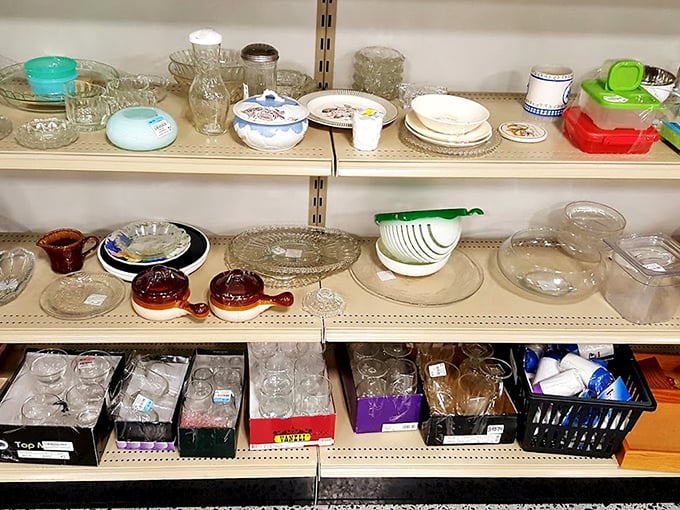 Glassware galore! From everyday tumblers to special occasion crystal, these shelves hold vessels for everything from morning orange juice to evening cocktails.
