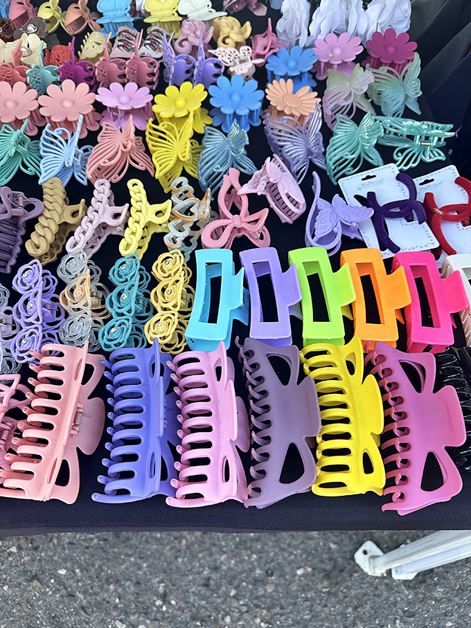 Hair accessory heaven! This kaleidoscope of clips and combs proves that organizing your locks can be as colorful as your personality.
