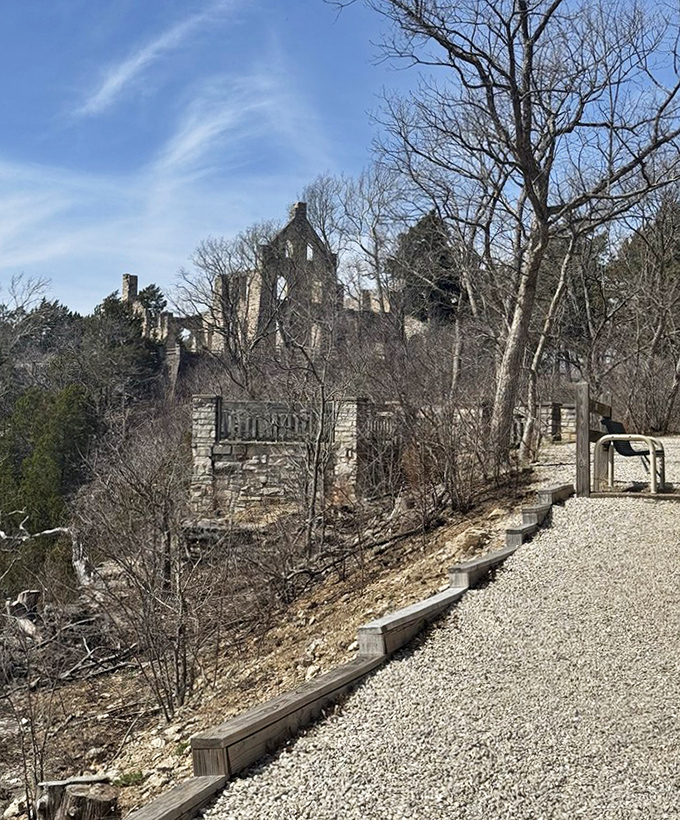 The approach that builds anticipation. This gravel path leads visitors on the final leg of their journey to Missouri's castle on the hill. 