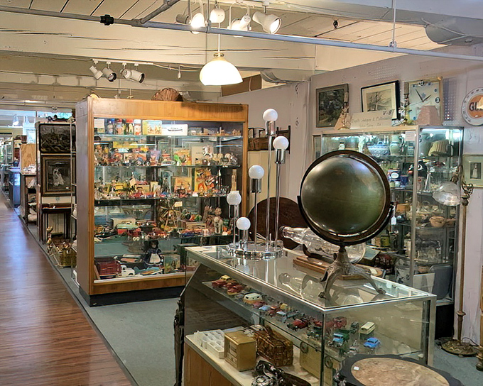 Vintage toys and collectibles beckon from glass cases, promising to transport you back to childhood faster than a DeLorean time machine.