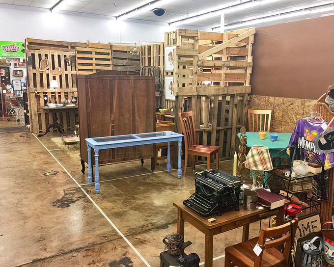 Raw wooden frames and colorful furniture pieces await their chance to transform your space into something uniquely yours.