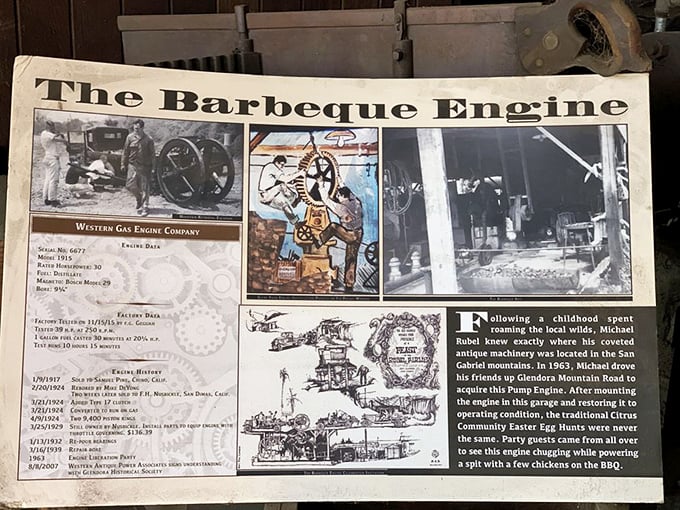 This informational display about "The Barbeque Engine" reveals how everyday machinery found new purpose in this extraordinary DIY kingdom.