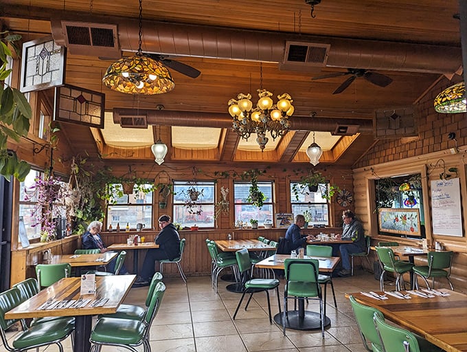 Hanging plants that actually thrive plus skylights equals the kind of breakfast environment that justifies waking up early.
