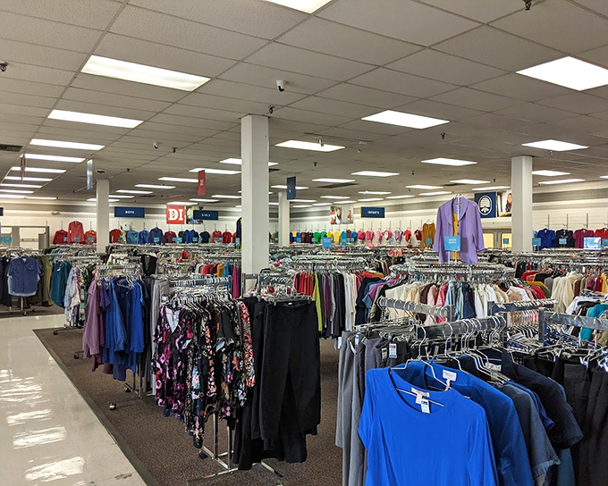 The main drag of bargain boulevard. Clean, bright, and organized &ndash; this isn't your grandmother's cluttered thrift store experience.