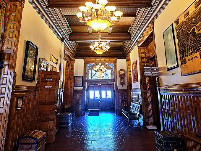 Walking this hallway feels like stepping into a Wes Anderson film set, with its perfect symmetry and warm wooden embrace.